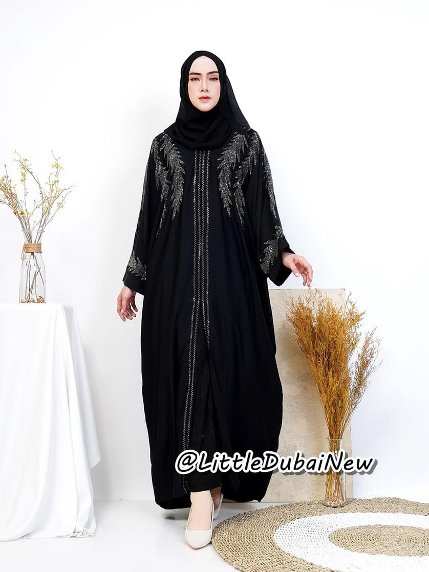 Jual Produk Abaya Khayra, Model Farasha (batwing) full batu2 bagian dada dan tangan bawah
